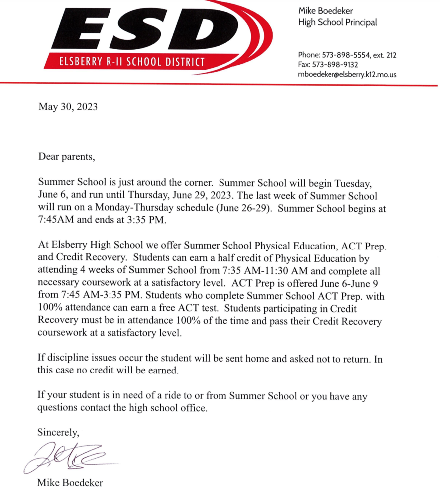 EHS Summer School Information | Elsberry High School